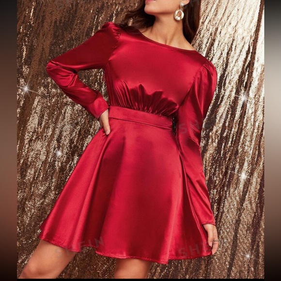 SHEIN | Dresses | Red Chain Detail Backless Satin Dress | Poshmark
